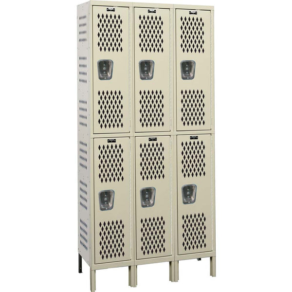 Hallowell HDV 54" Double Tier Locker, 3-Wide, Assembled, Tan